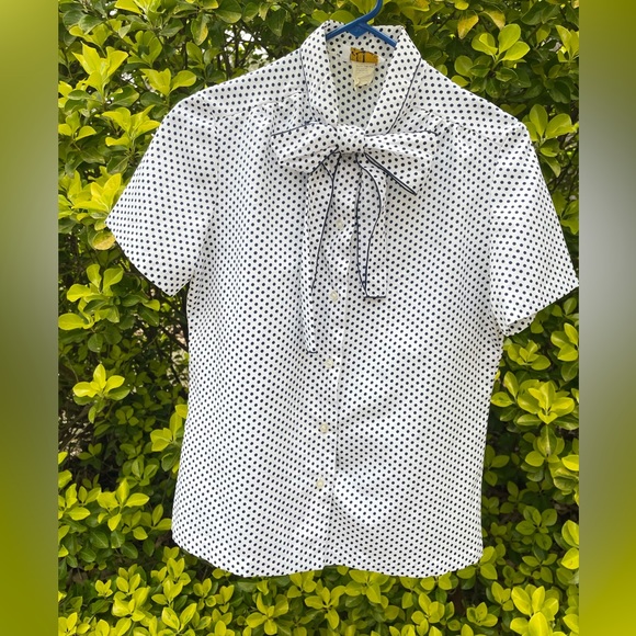 Rhoda (Vintage) | Tops | Vintage Bowtie Collar Blousewh Wbl Polkadots ...